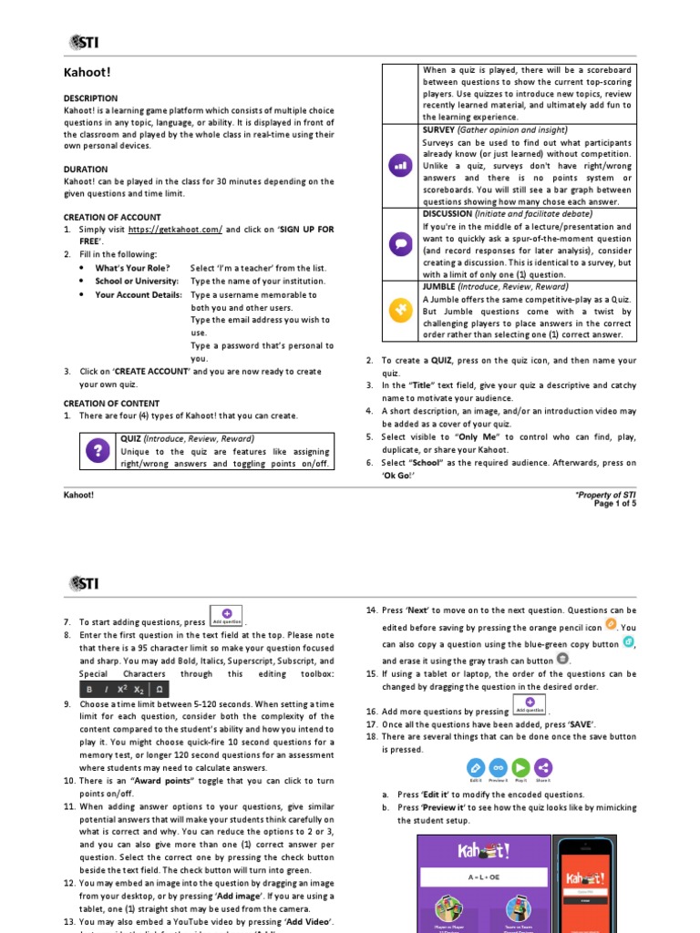Kahoot!: Kahoot! Property of STI Page 1 of 5 | PDF | Communication ...