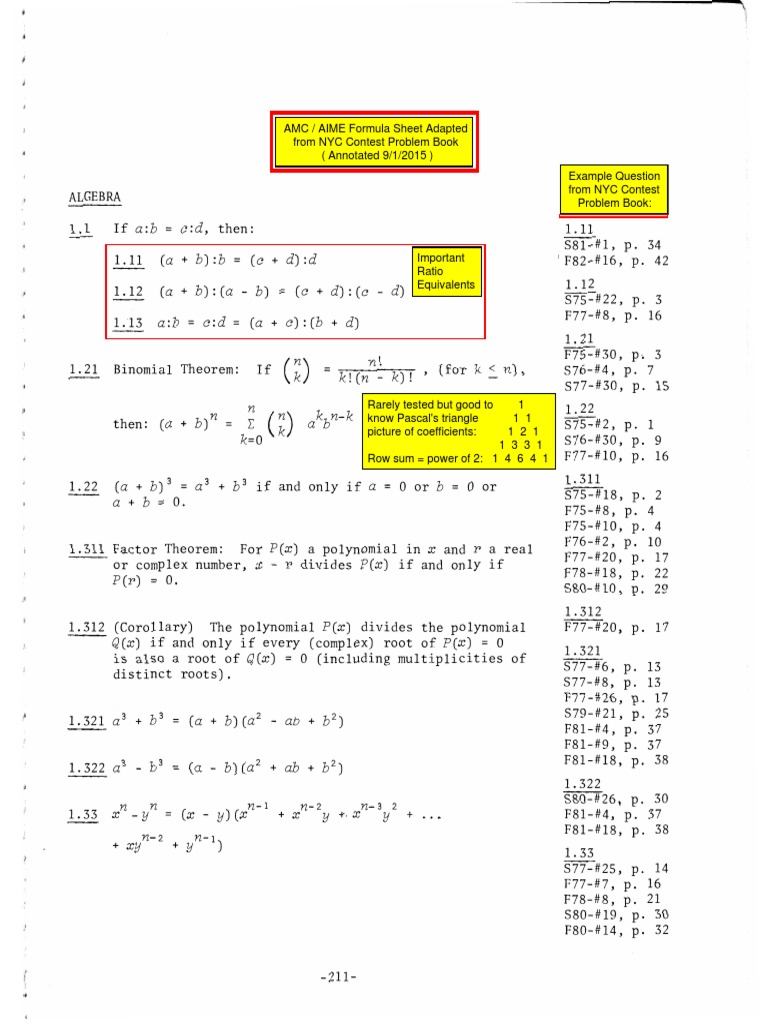 AMC/AIME Math Formula Sheet | PDF | Trigonometric Functions | Sine
