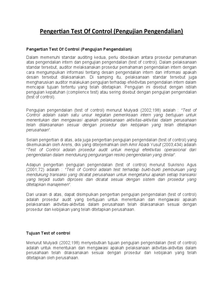 Pengertian Test of Control | PDF