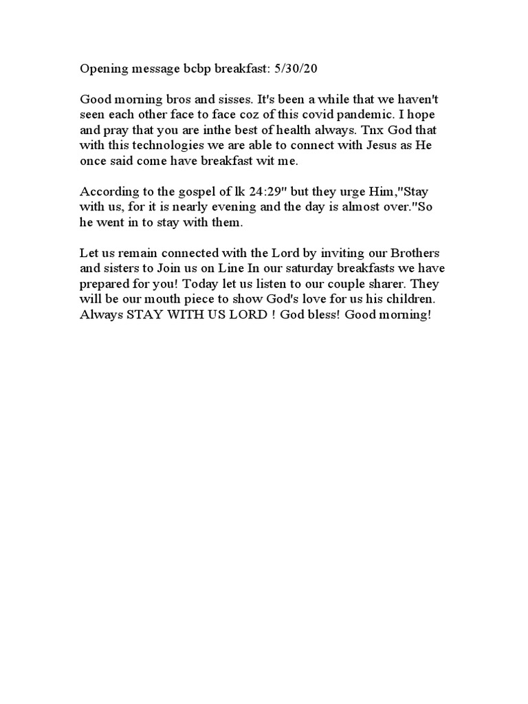 BCBP Breakfast Invitation and Prayer | PDF