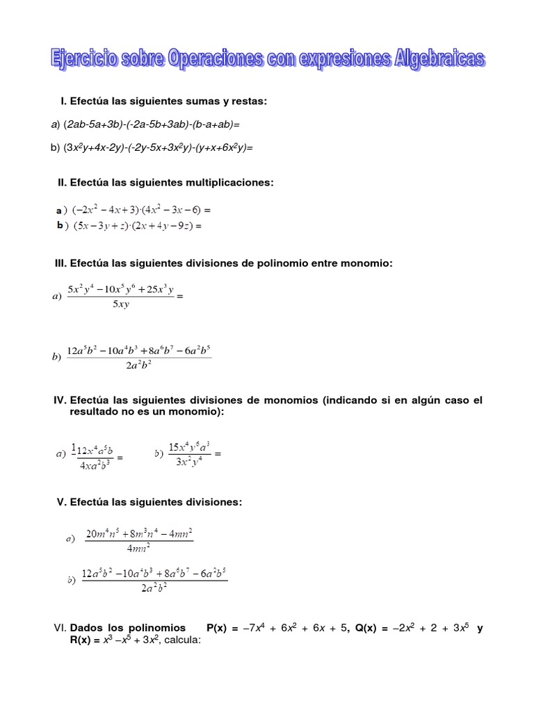 Operaciones Con Expresiones-Algebraicas | PDF | Aritmética | Conceptos ...