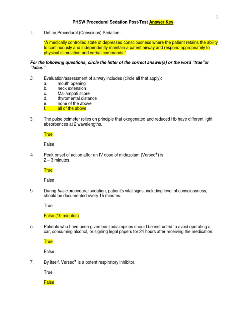 PHSW CME Sedation Answer Key | Download Free PDF | Midazolam ...