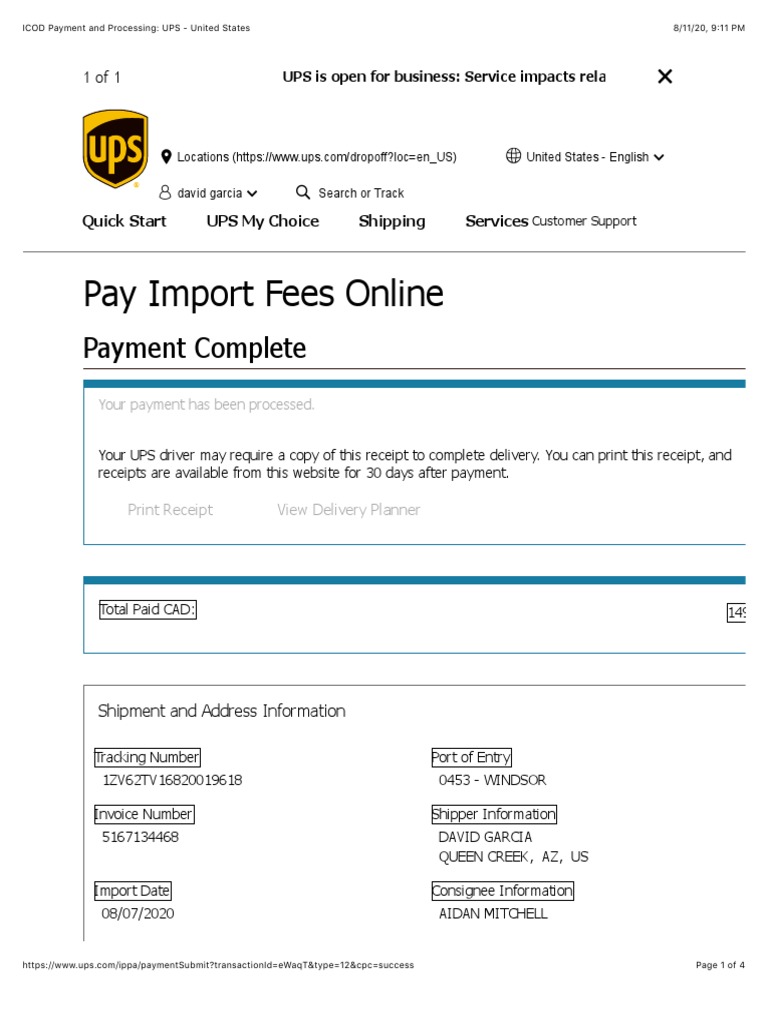 ICOD Payment and Processing: UPS - United States PDF | PDF | Receipt ...