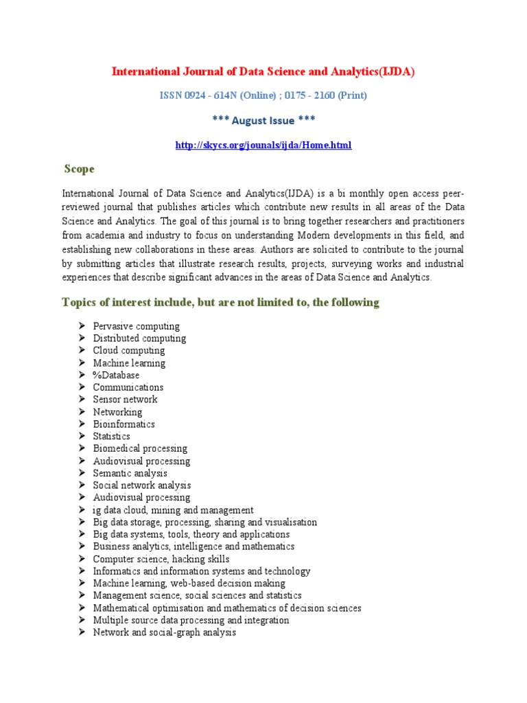 International Journal of Data Science and Analytics (IJDA) | PDF ...