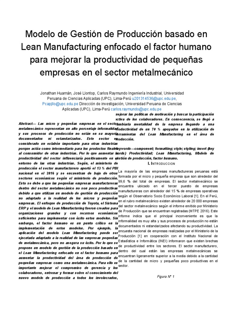 Articulo Completo Modelo De Gestión De Producción Basado En Lean