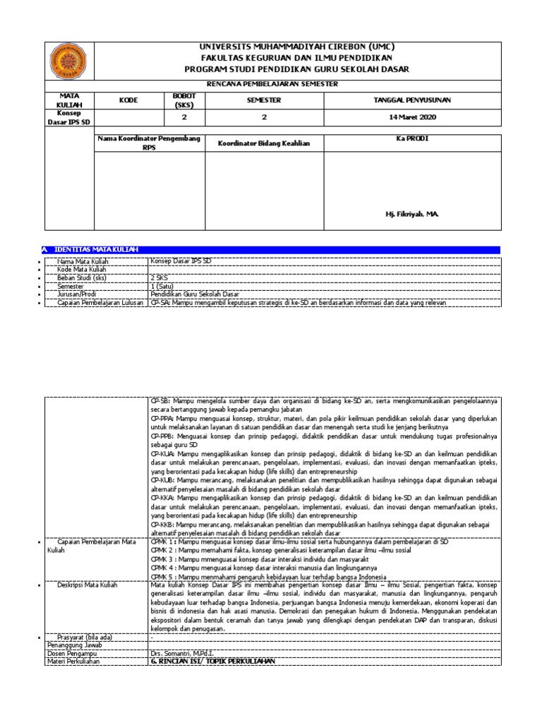 RPS Konsep Dasar Ips | PDF