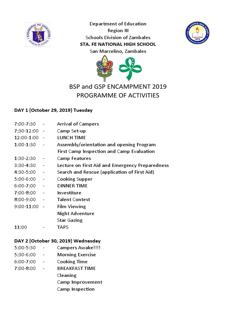 BSP and GSP Program of Activities | PDF | Cooking, Food & Wine