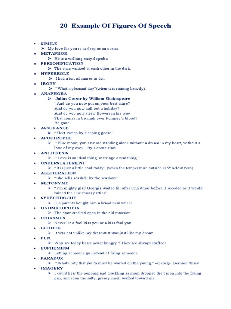 20 Example of Figures of Speech | Download Free PDF | Poetic Devices ...