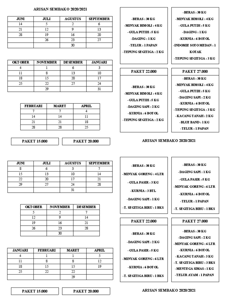 Arisan Sembako 2020 | PDF
