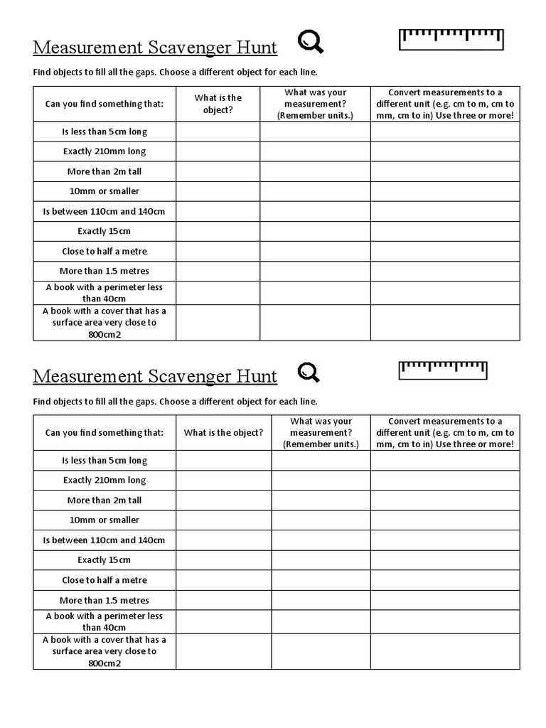 Measuring Scavenger Hunt | PDF