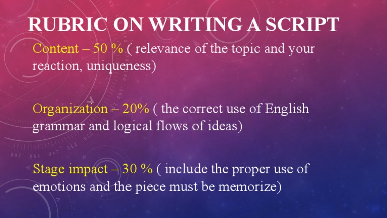 Rubric On Writing A Script | PDF