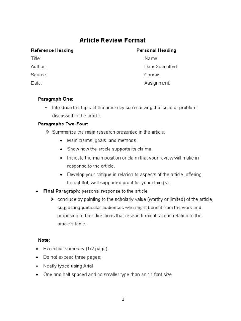 Article Review Format: Reference Heading Personal Heading | PDF