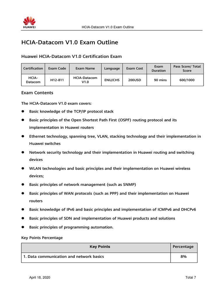 Huawei HCIA-Datacom V1.0 Certification Exam | PDF | Internet Protocol Suite | Computer Network