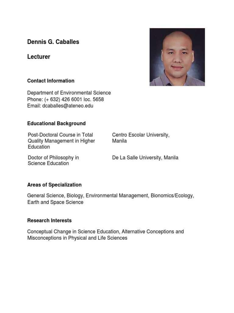 Dennis G. Caballes Lecturer: Contact Information | PDF