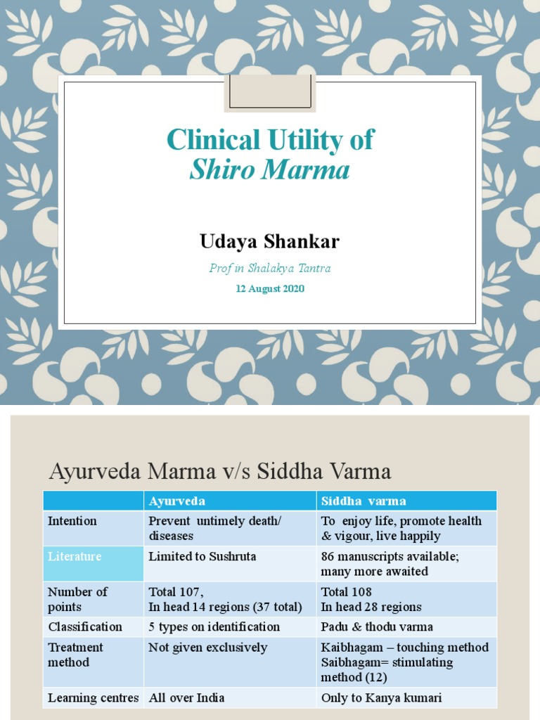 Clinical Utility Of: Shiro Marma | PDF | Ayurveda | Nervous System