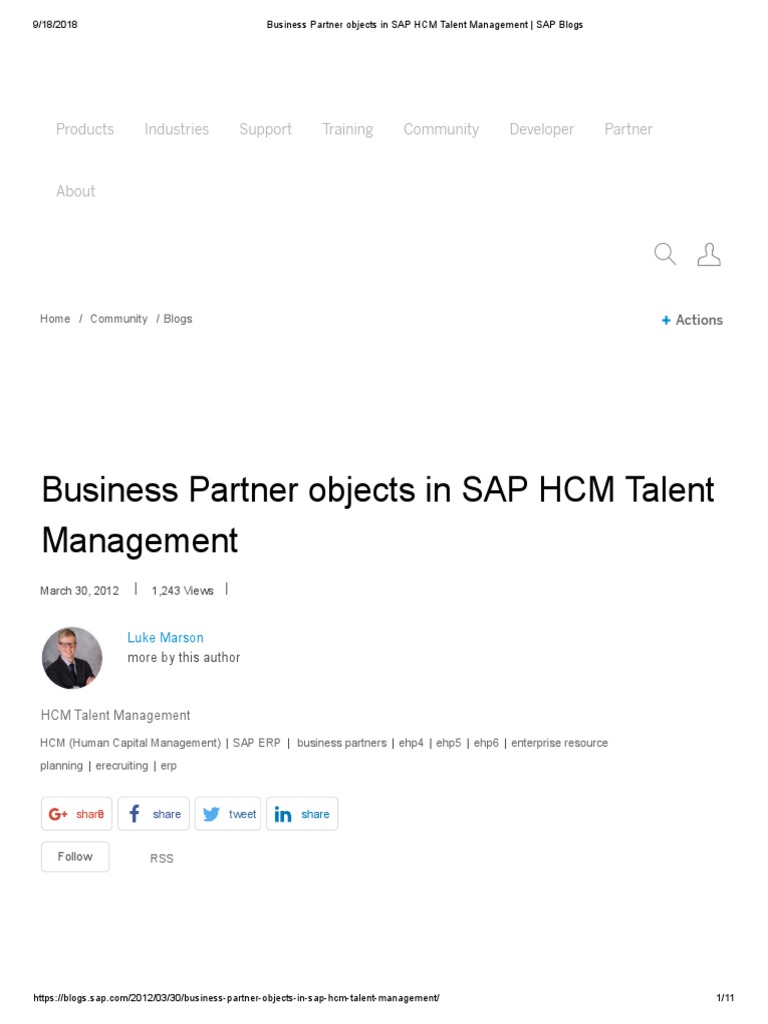 Business Partner Objects in SAP HCM Talent Management - SAP Blogs | PDF ...