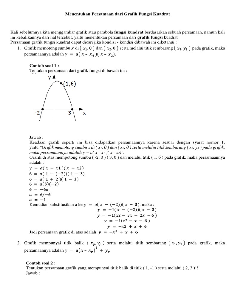 Petermuan 4 MTK Menentukan Persamaan Dari Grafik Fungsi Kuadrat Xi | PDF