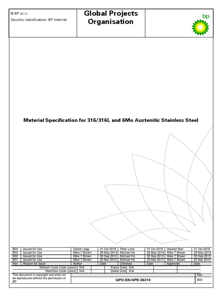 Global Projects Organisation: Material Specification For 316/316L and ...