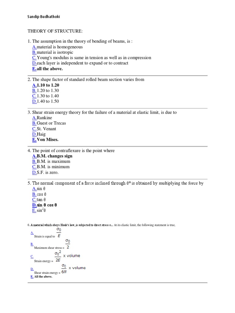 Theory of Structure Exam: Key Concepts and Formulas for Structural ...