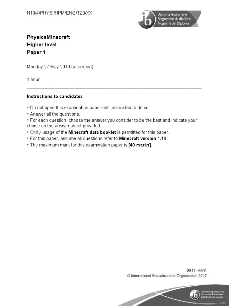 IB HL Minecraft Exam May 2019 | PDF | Nature