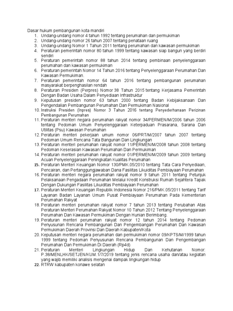 Dasar Hukum Pembangunan Kota Mandiri | PDF