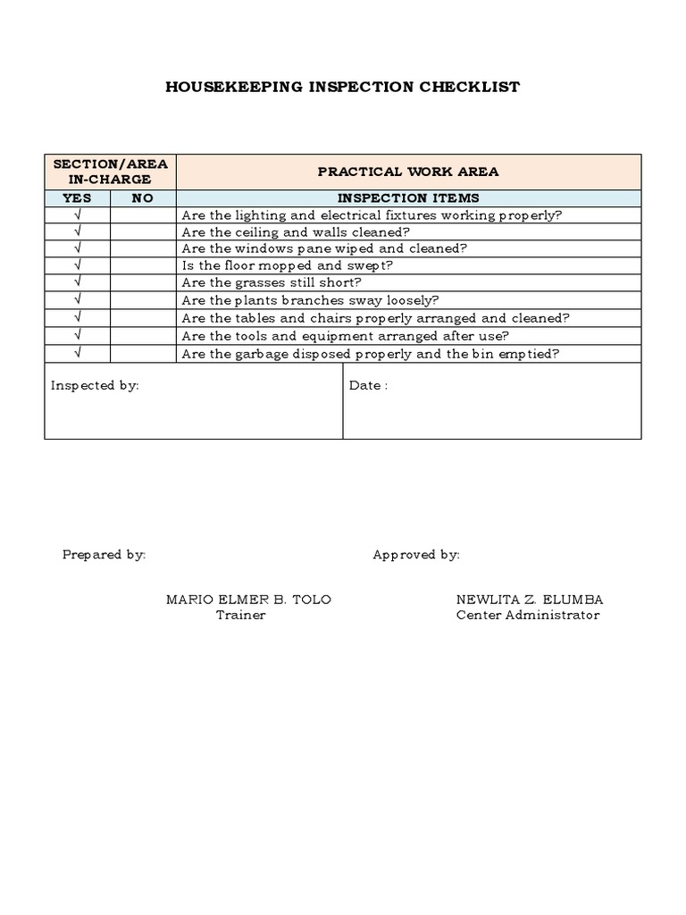4 Housekeeping Inspection Checklist | PDF