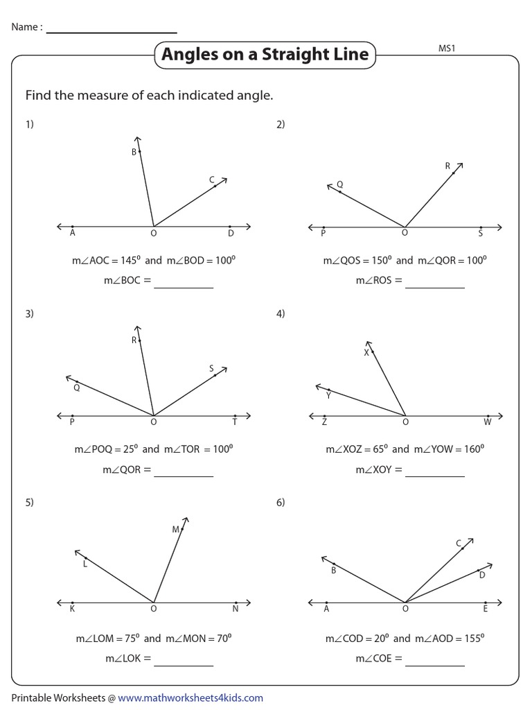 Angles On A Straight Line: Find The Measure of Each Indicated Angle | Download Free PDF ...