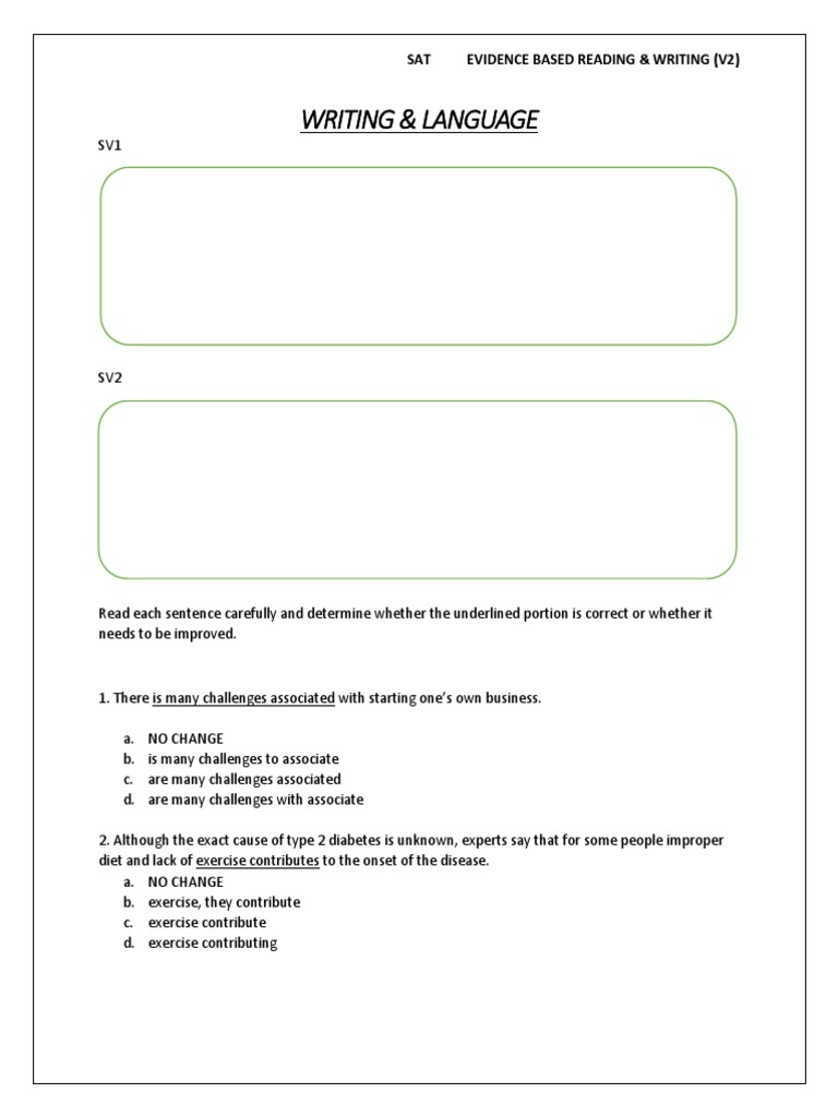 Writing & Language: SAT Evidence Based Reading & Writing (V2 ...