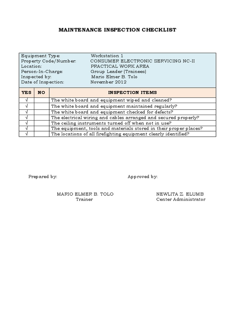 Workstation Maintenance Inspection Checklist | PDF