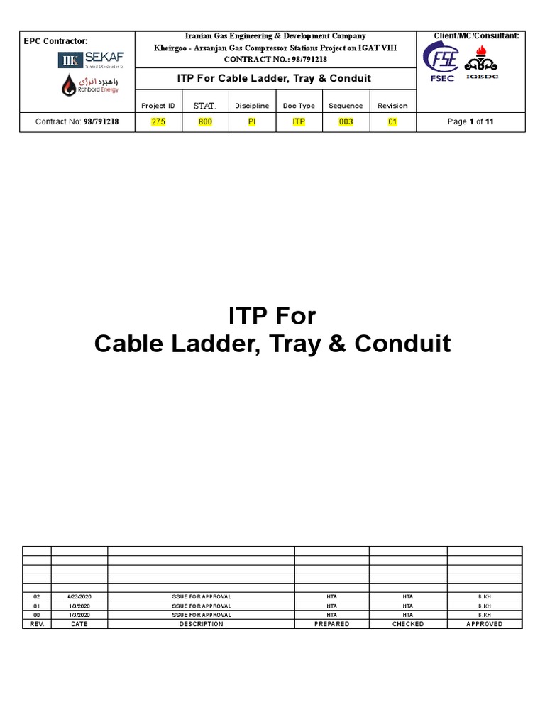 ITP For Cable Ladder, Tray and Conduit | PDF | Galvanization ...