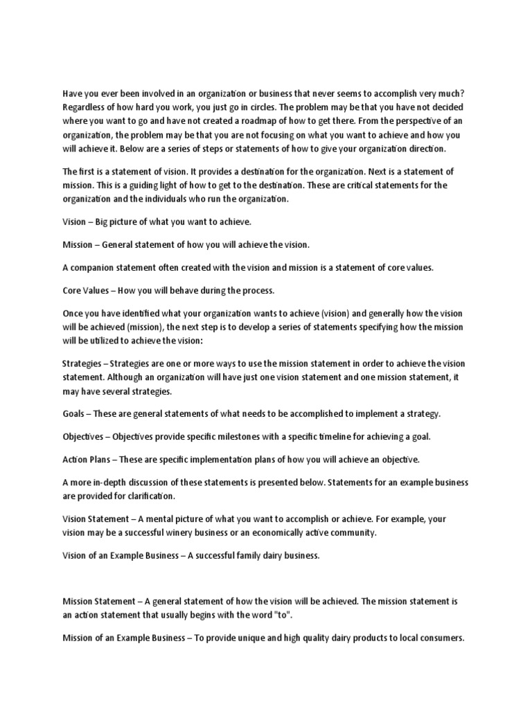 Crafting Vision and Mission Statements | PDF | Goal | Business