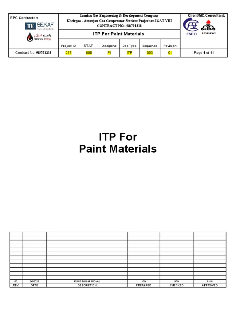 ITP For Paint Materials | PDF | Specification (Technical Standard ...