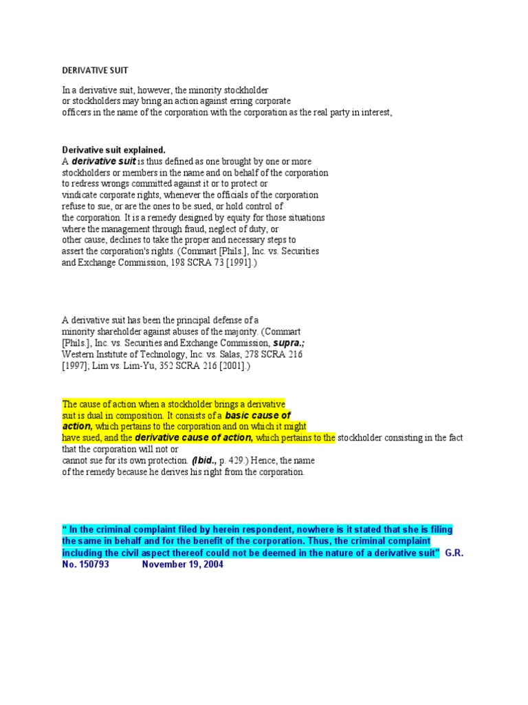 Derivative Suit Explained.: Action, Which Pertains To The Corporation ...