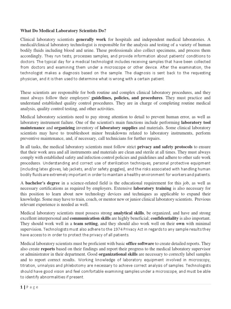 Medical Laboratory Scientist Interview | PDF | Medical Laboratory ...