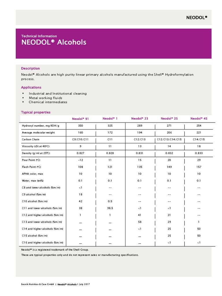 Neodol - Alcohols 0617 EN OI | PDF | Alcohol | Dangerous Goods
