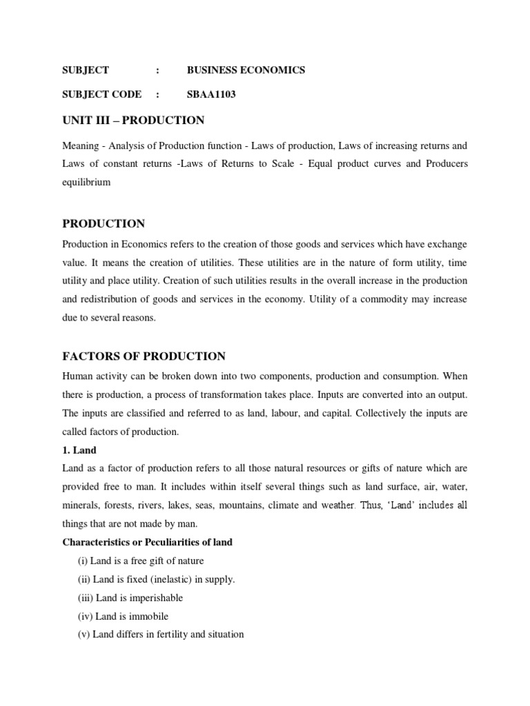 Business Economics - Unit III | PDF | Production Function | Average Cost