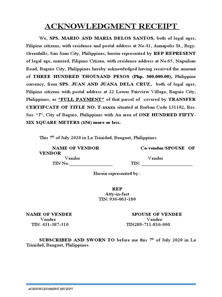 ACKNOWLEDGMENT RECEIPT Format | PDF