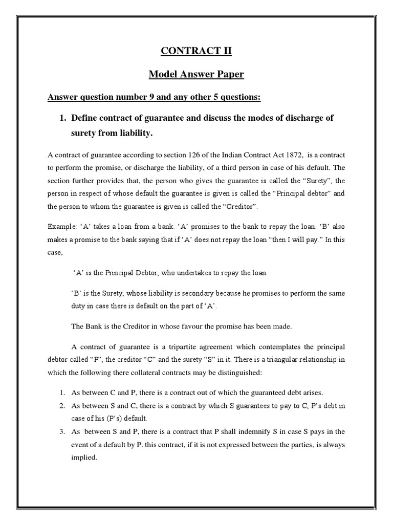 Contract Ii Model Answer Paper | PDF | Guarantee | Law Of Agency