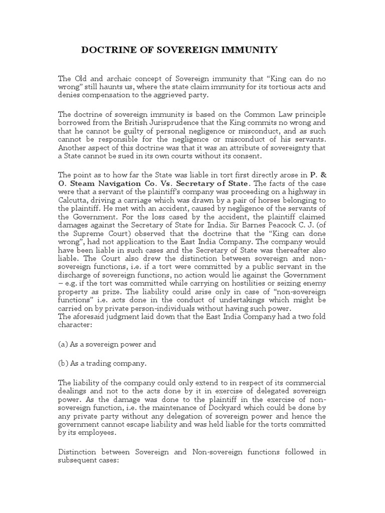 Doctrine of Sovereign Immunity | Download Free PDF | Tort | Sovereign ...