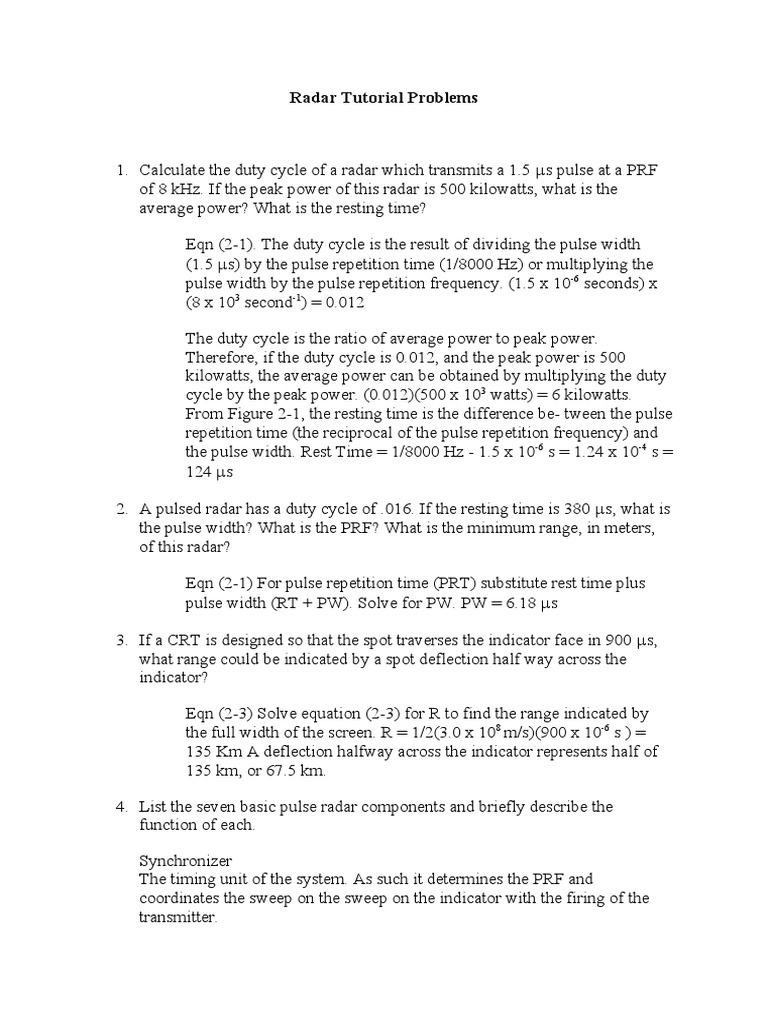 Tutorial Problems | PDF | Radar | Radio Spectrum