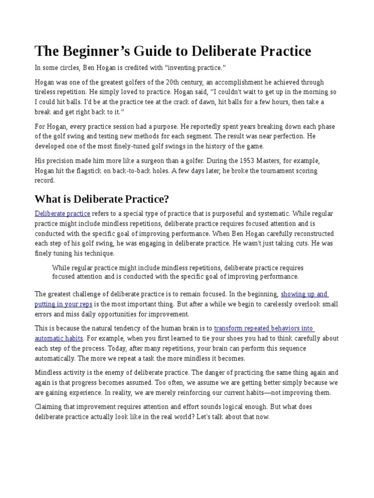 The Beginner's Guide To Deliberate Practice | PDF | Habits | Attention