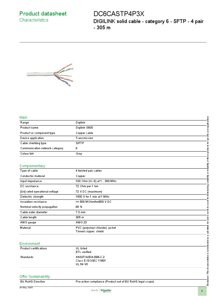DC6CASTP4P3X-DIGILINK Solid Cable - Category 6 - SFTP - 4 Pair | PDF