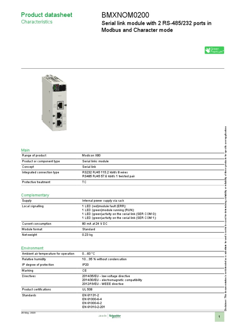 BMXNOM0200-Serial Link Module With 2 RS-485232 Ports in | PDF ...