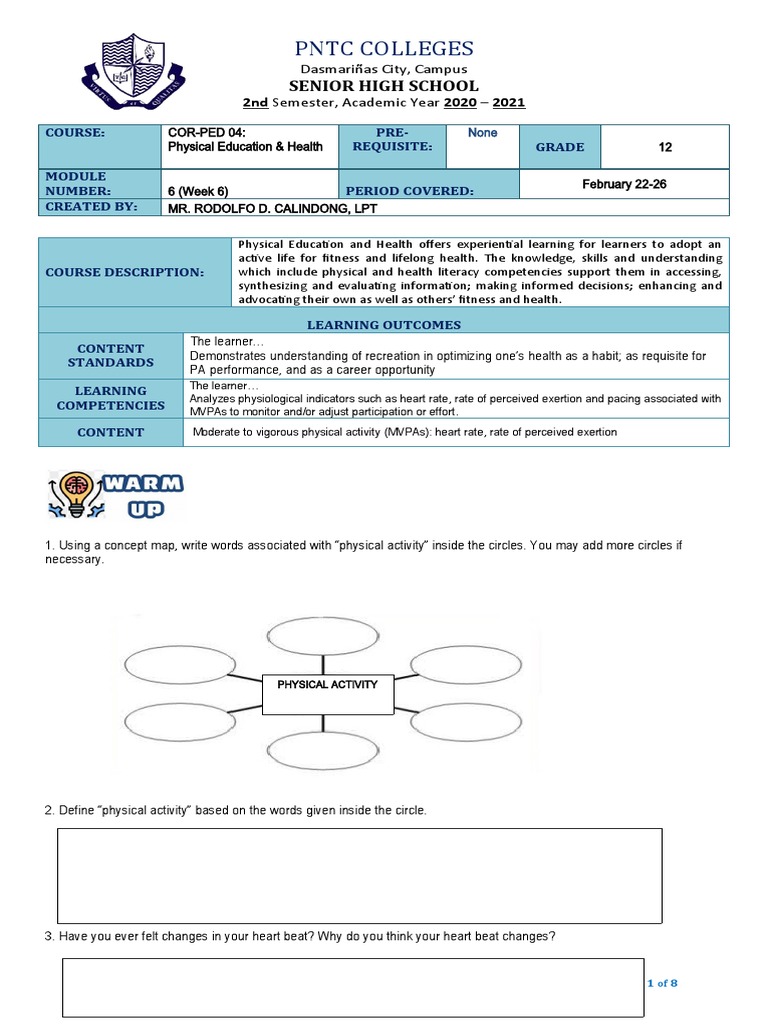 SHS COR Ped04 Module5 | PDF | Heart Rate | Physical Fitness