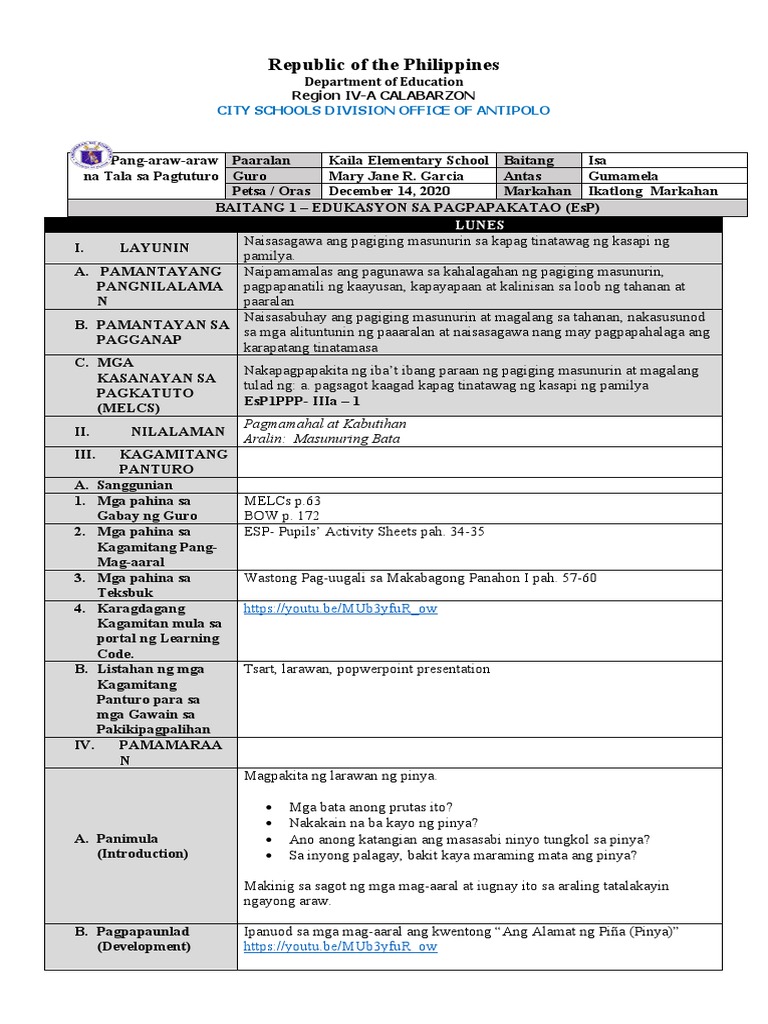 L.e-Esp1-Q3 - Week 1 | PDF