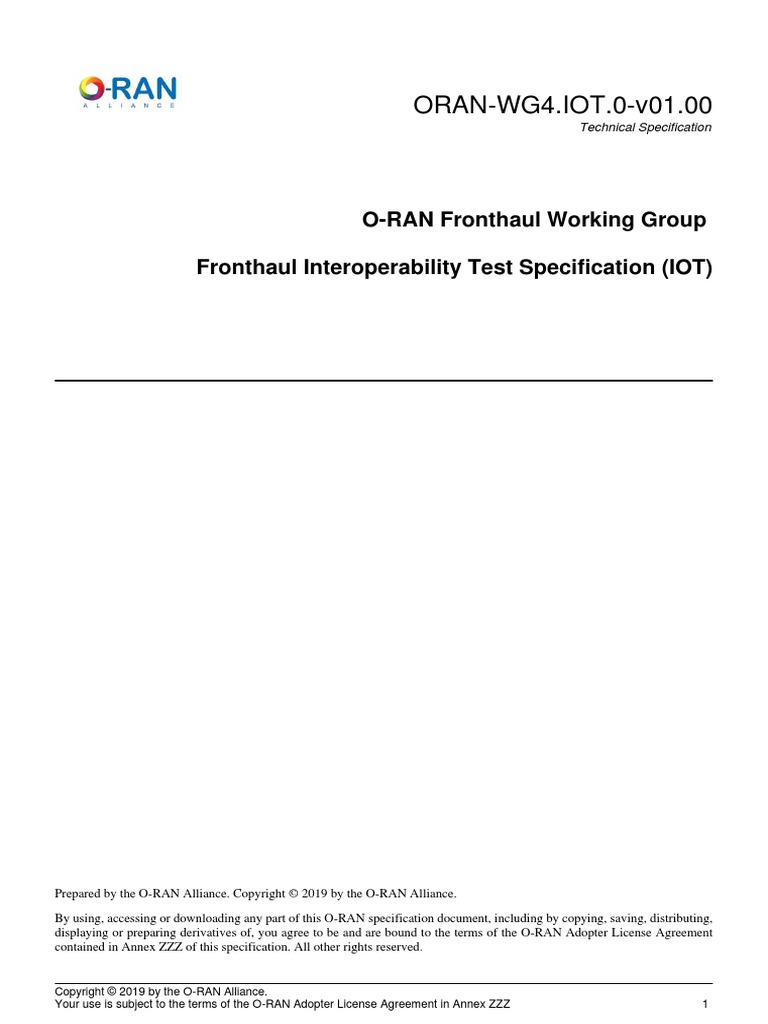 ORAN-WG4 IOT 0-v01 00 | PDF | Computer Network | Specification ...