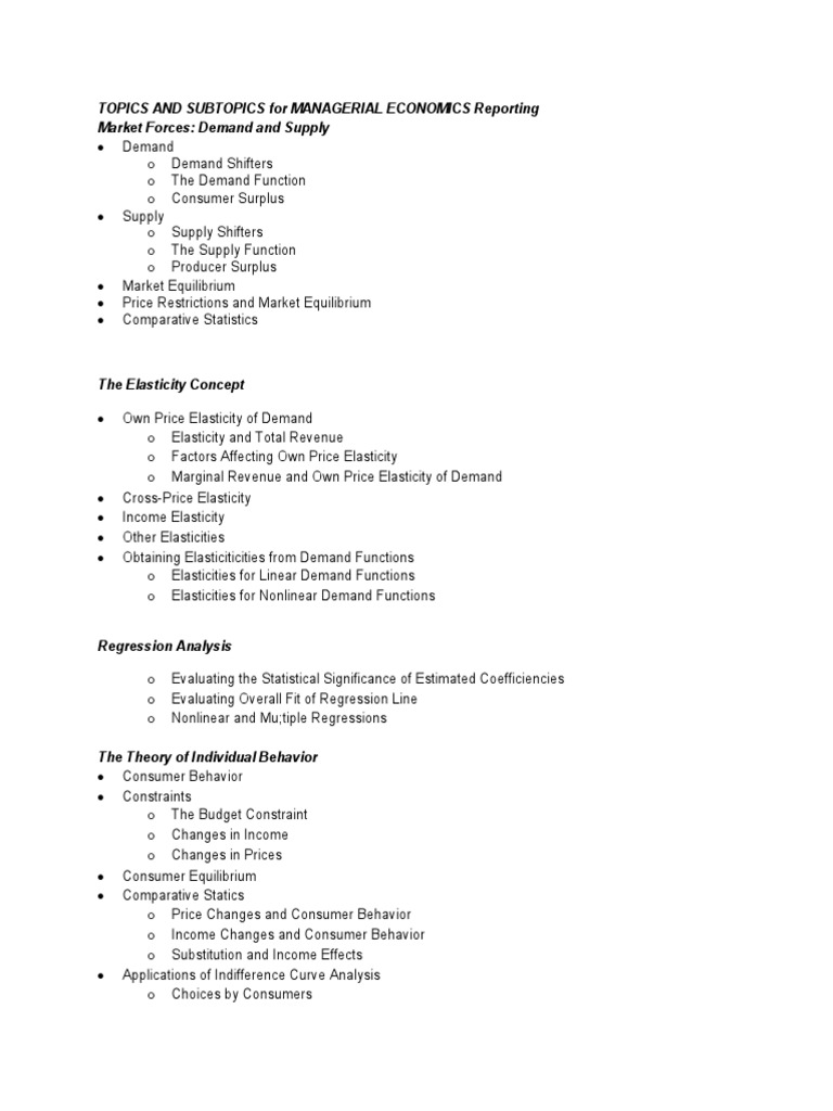 Topics and Subtopics For Managerial Economics Reporting Market Forces ...