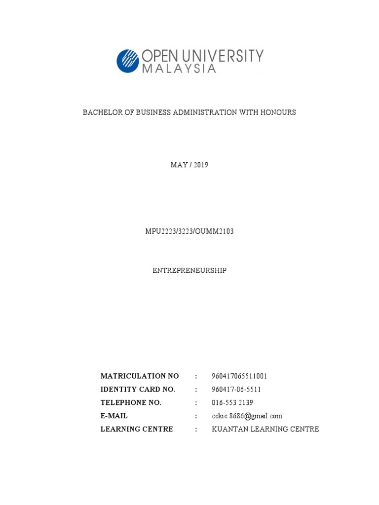 Entrepreneurship Course Reflection Essay | PDF | Business