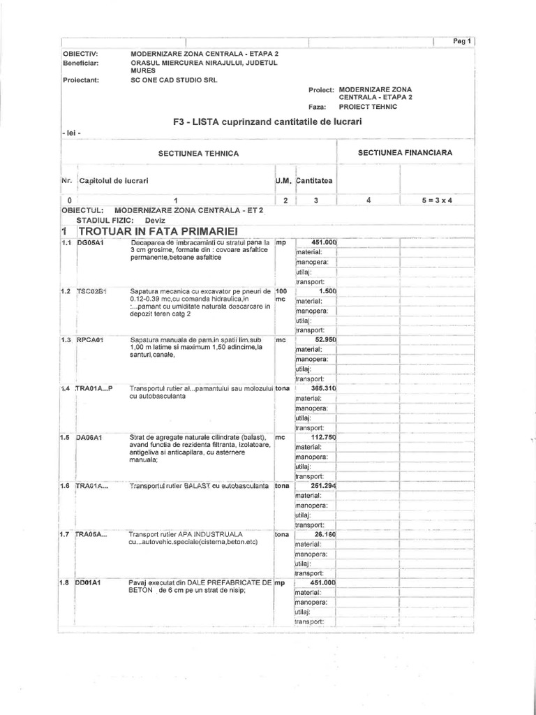 Antemasuratoare Ridicare La Cota Pavaje Borduri Parcari | PDF