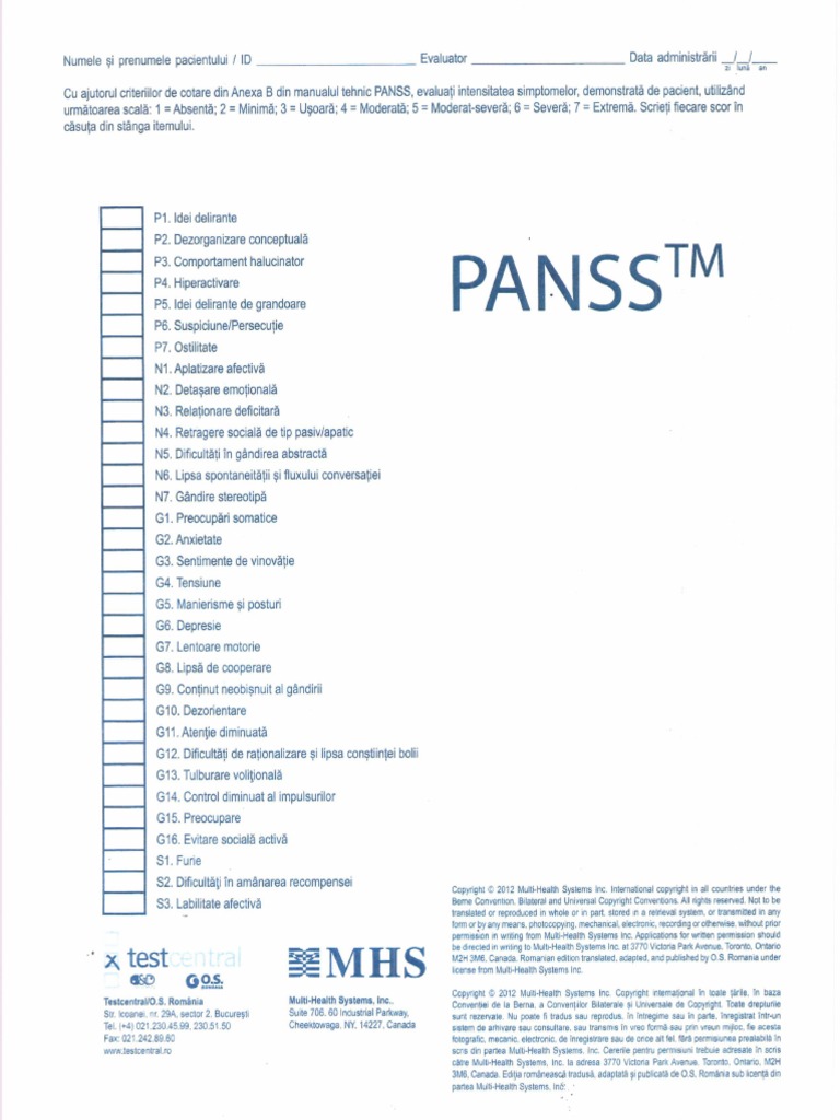 PANSS Fisa PDF | PDF